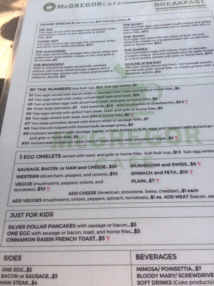 Menu at McGregor Cafe, Fort Myers, McGregor Blvd