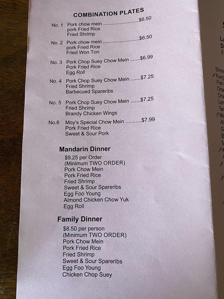 Menu at Moy's Restaurant, Fresno
