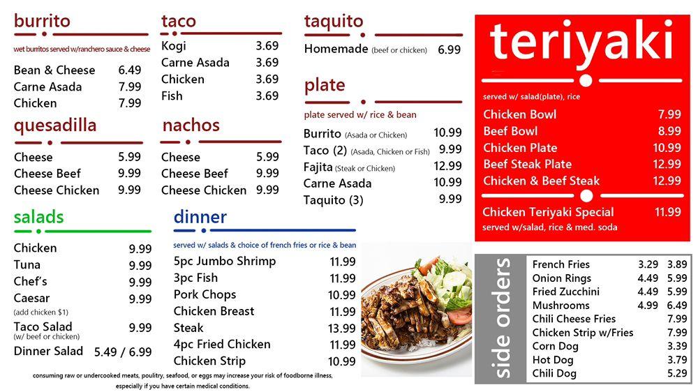 Menu at Peak Burger fast food, La Mirada