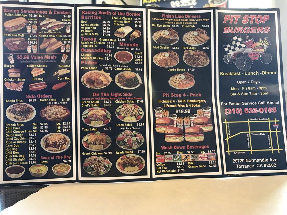 Menu at Pit Stop Best Burgers restaurant, Torrance