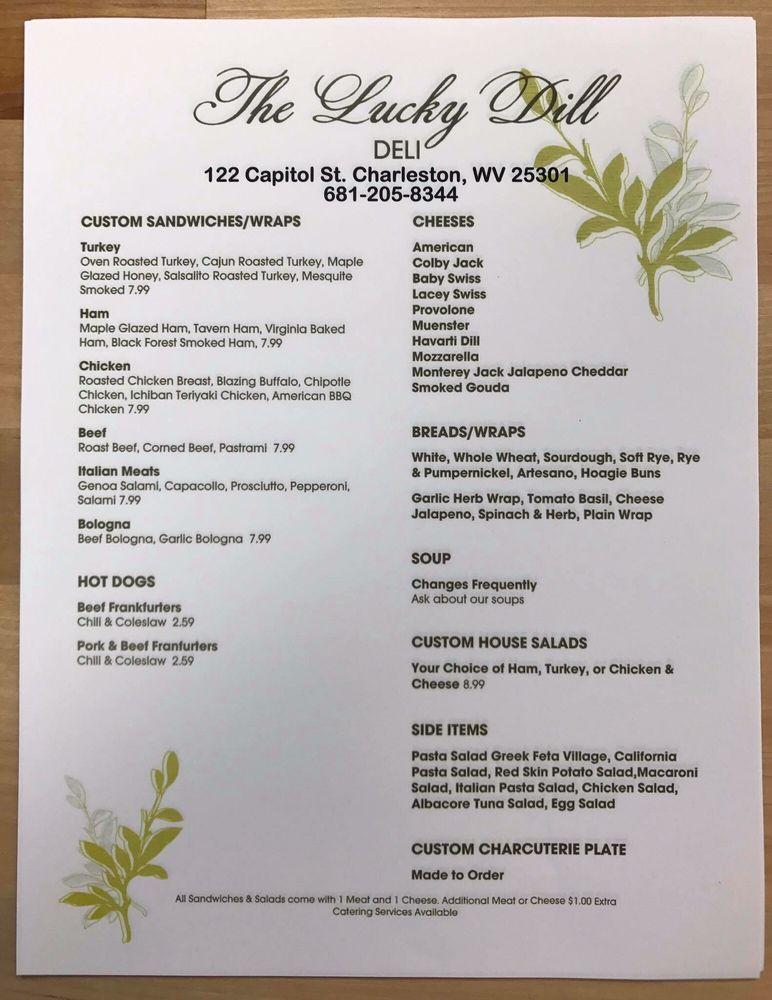 Menu at The Lucky Dill restaurant, Charleston