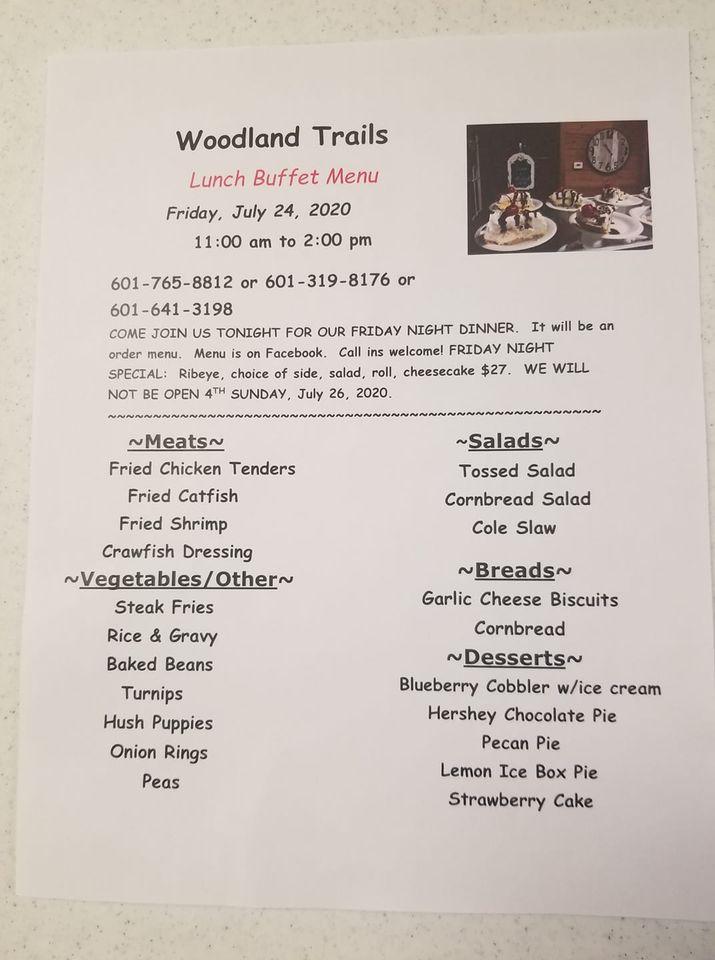 Menu at Woodland Trails restaurant, Collins