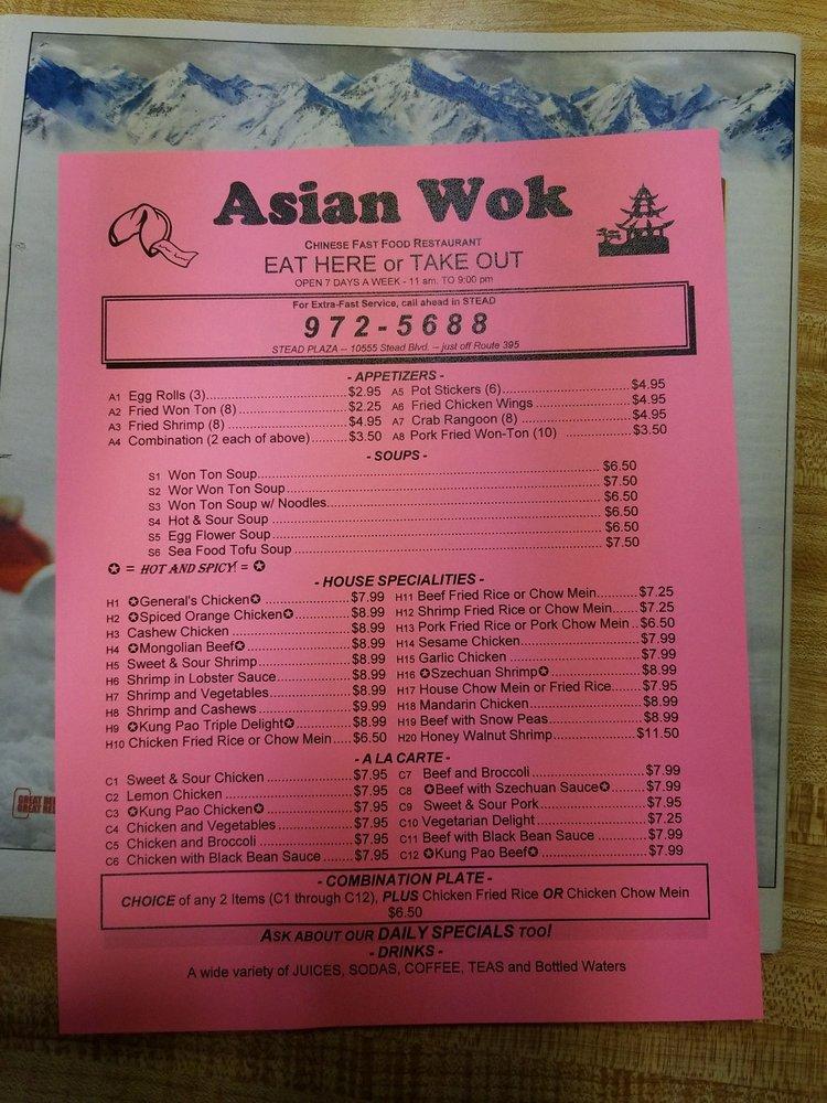 Menu at Asian Wok restaurant, Reno, Stead Blvd