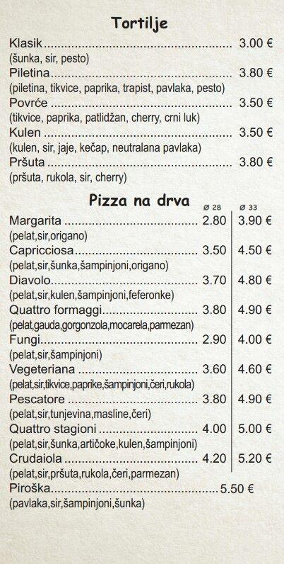 Menu at Corto Maltese restaurant, Podgorica