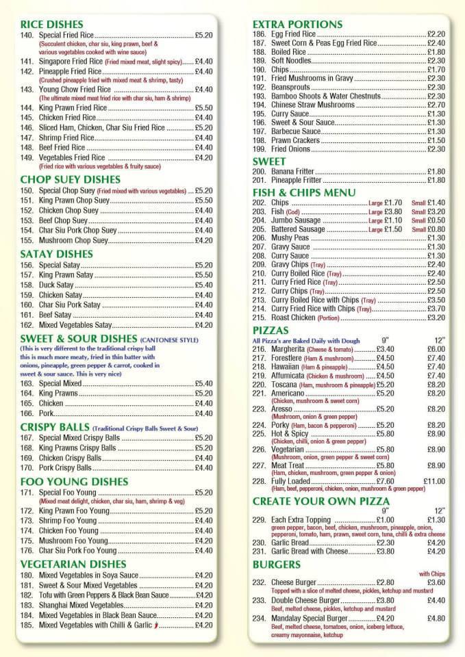Carta del restaurante Mandalay - Loggerheads Chinese & Thai Takeaway ...
