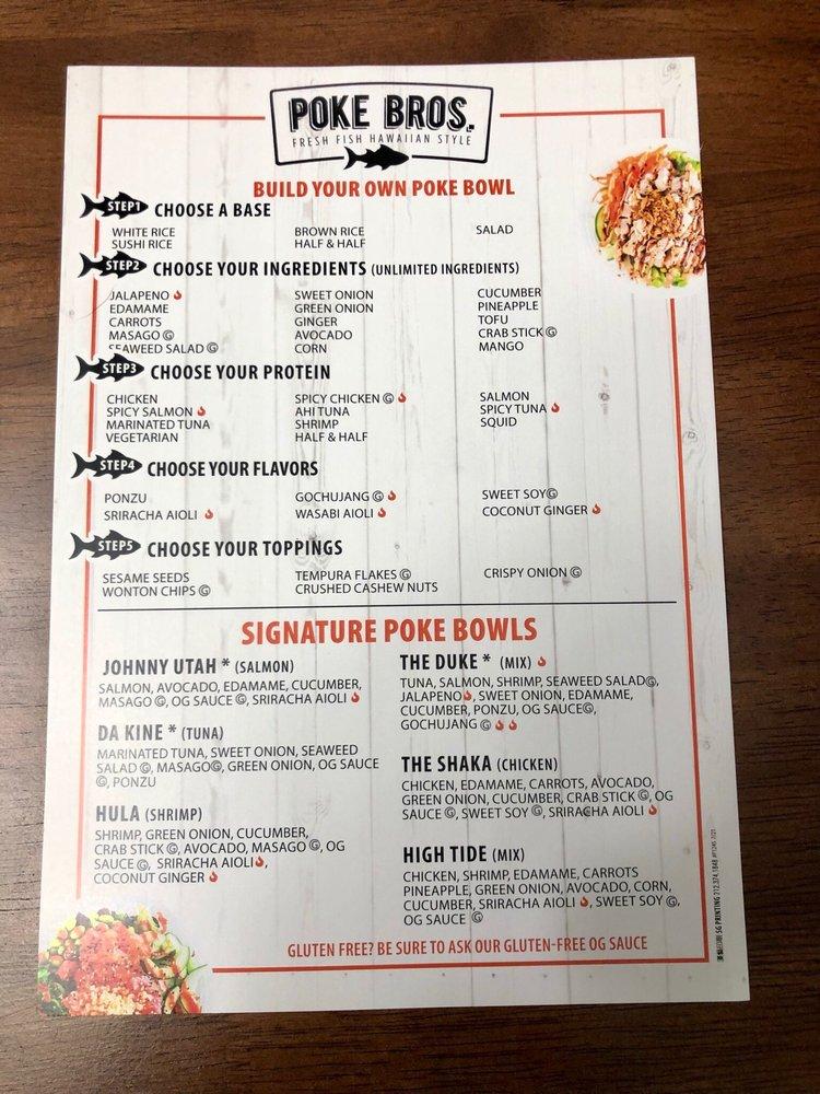 Menu at Poke Bros. restaurant, Washington Township
