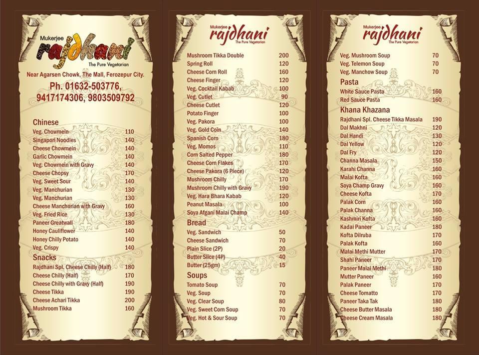 Menu at Rajdhani Restaurant & caterers, Sangrur