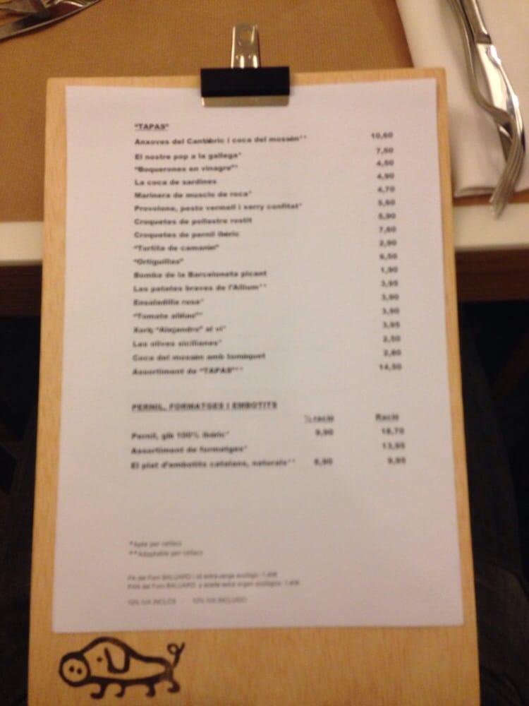 Menu at Restaurant Allium, Barcelona