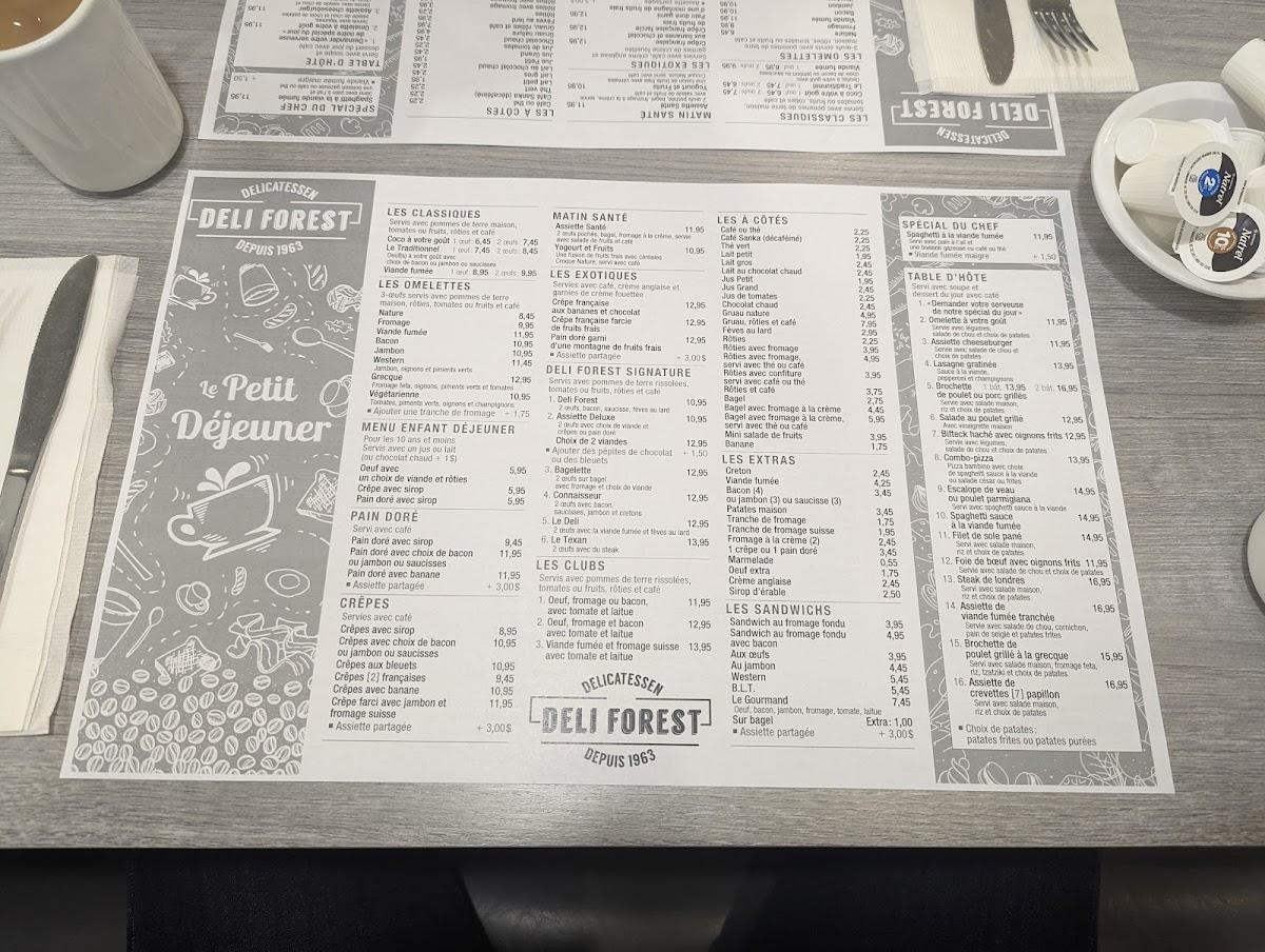 Menu at Restaurant Déli Forest, Montréal