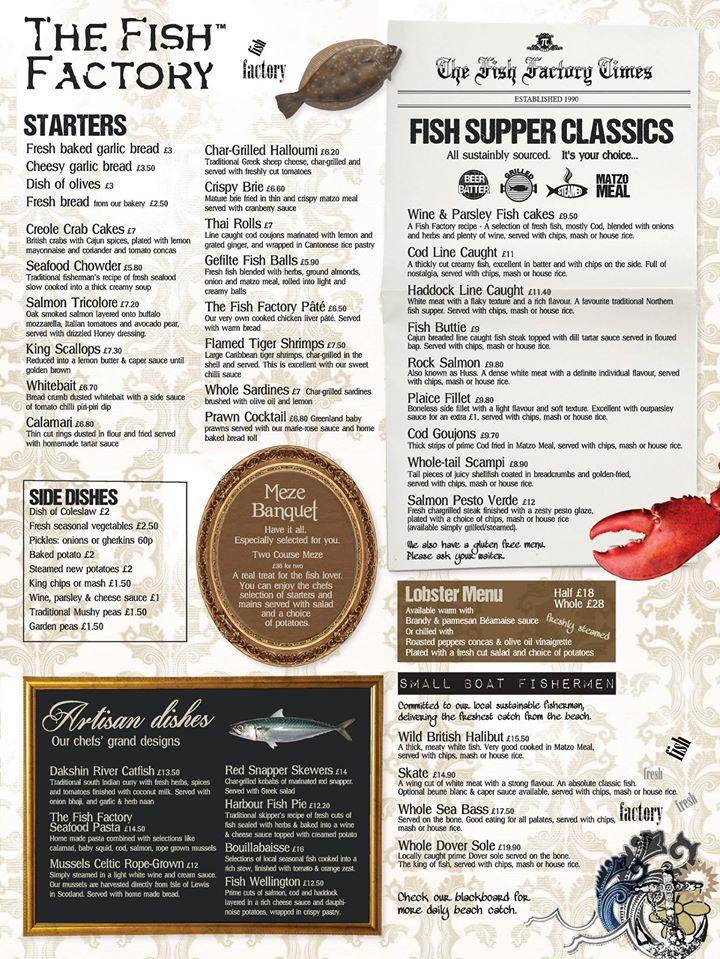 Menu at The Fish Factory restaurant, Littlehampton