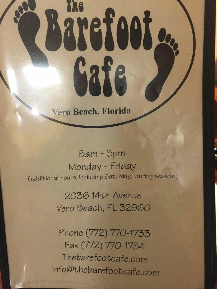 Menu at Barefoot Cafe, Vero Beach
