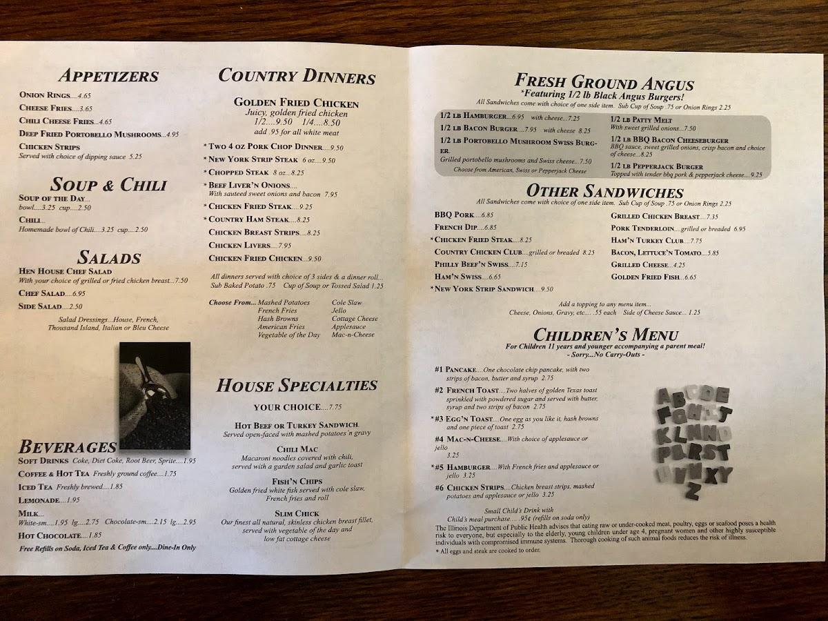 Menu at Hen House Restaurant, Pontoon Beach