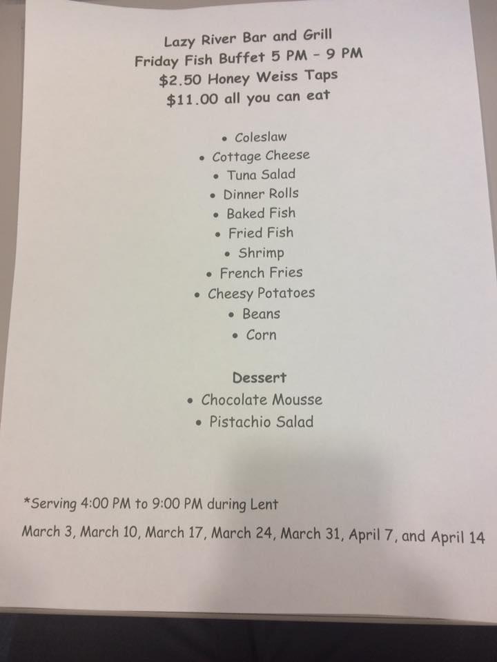 Menu at Lazy River pub & bar, River Falls