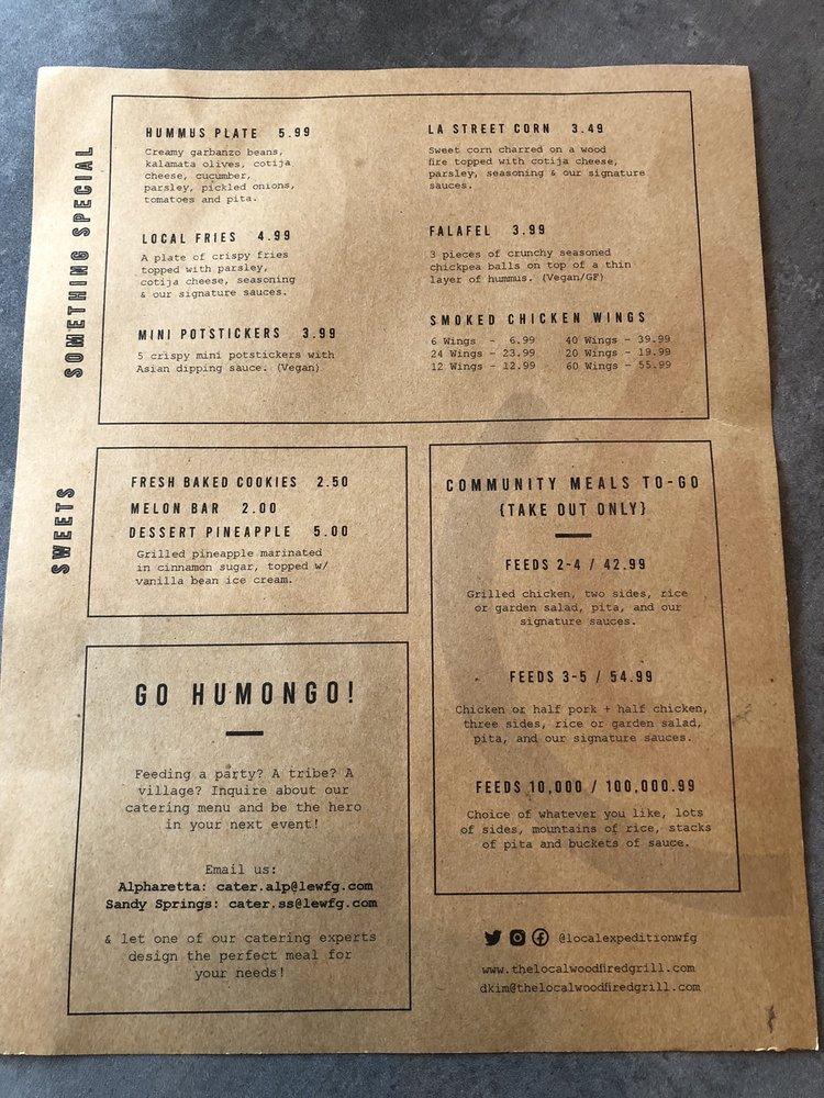 Menu at Local Expedition Wood Fired Grill BBQ, Sandy Springs