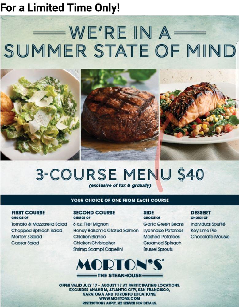 Menu at Morton's The Steakhouse, Honolulu