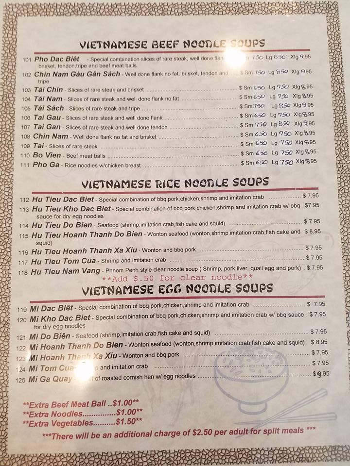 Menu at Mr. Pho restaurant, Oklahoma City