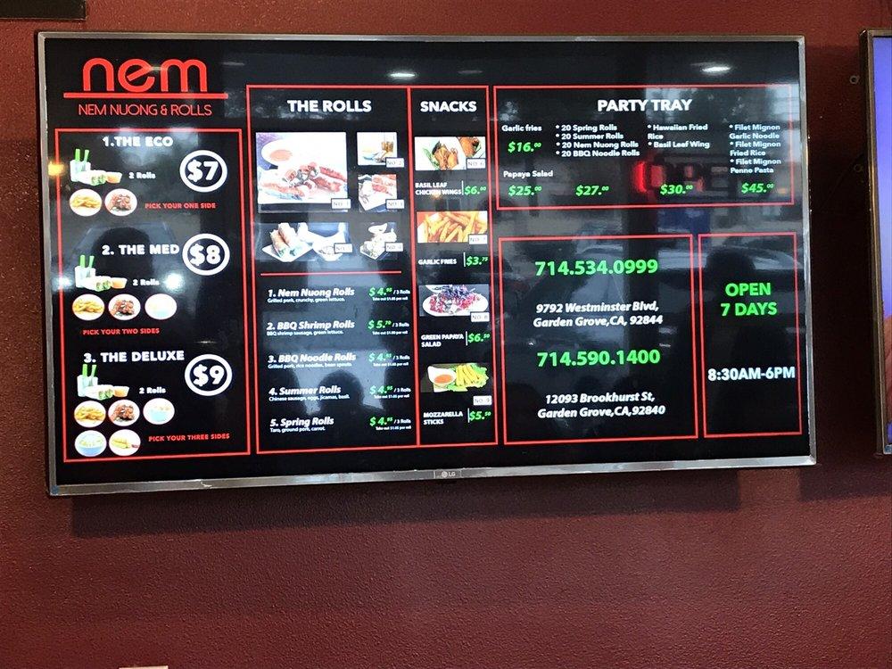 Menu at NEM restaurant, Garden Grove, Westminster Blvd.