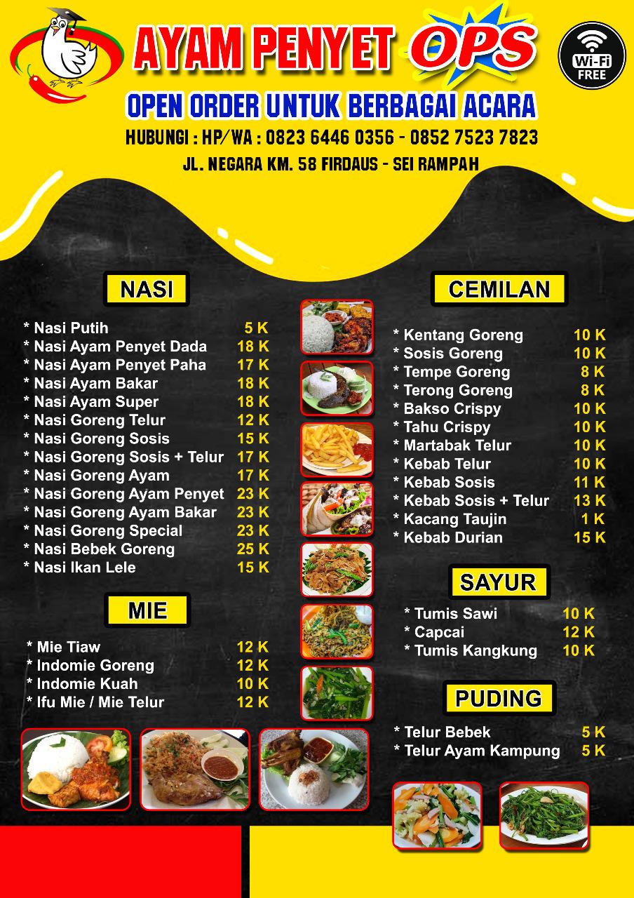 Menu at OPS Cafe, Sei Rampah