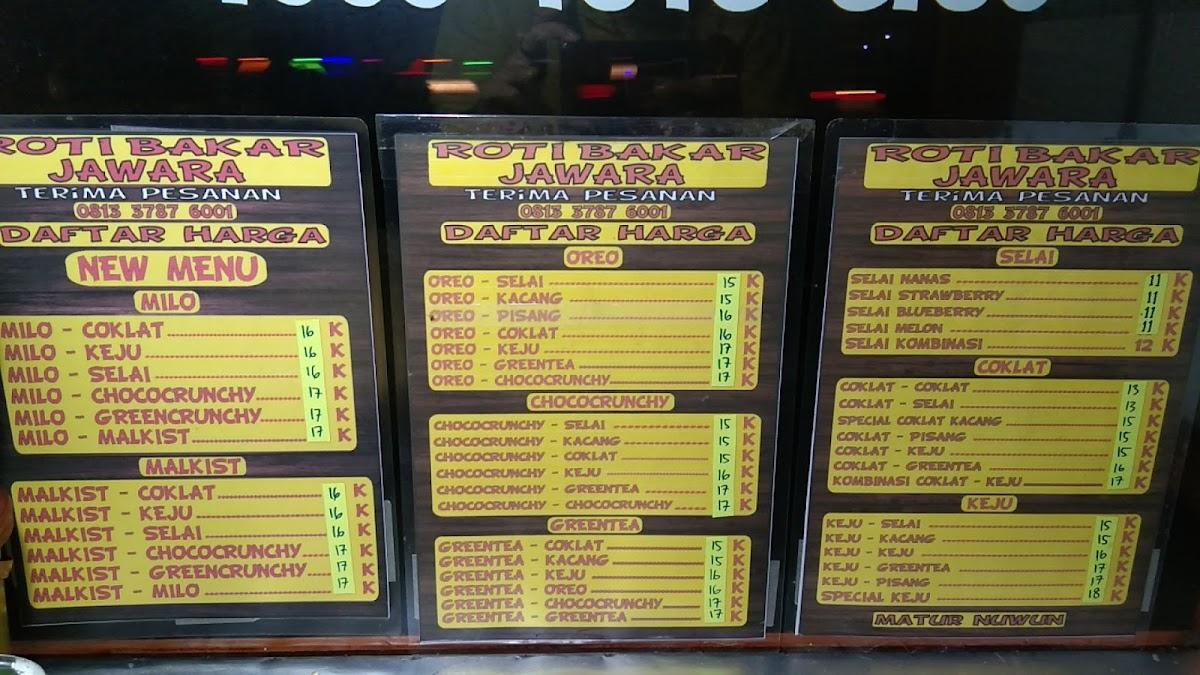 Menu at ROTI BAKAR BANDUNG "JAWARA" cafe, Balecatur