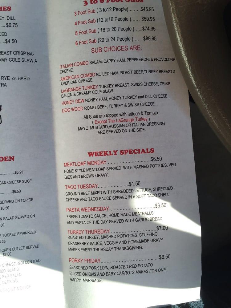 Menu at Robo's, Lagrangeville