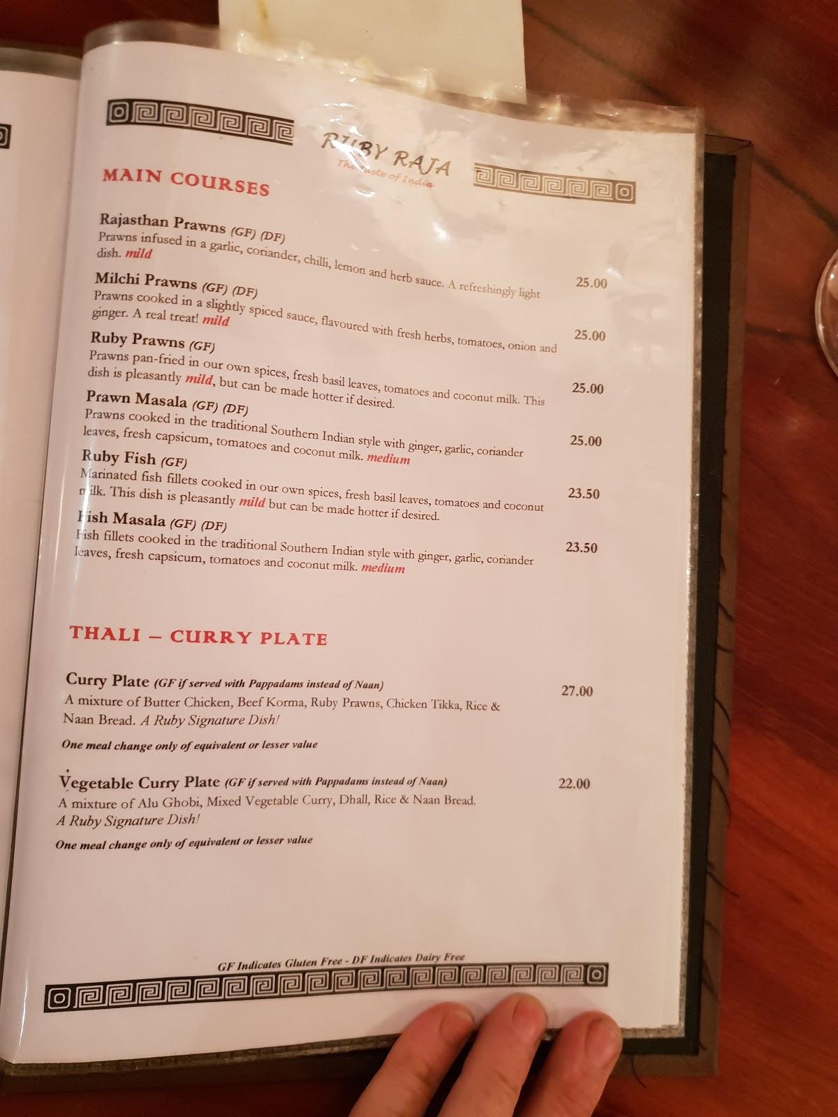 Menu at Ruby Raja Indian Restaurant, Tea Tree Gully