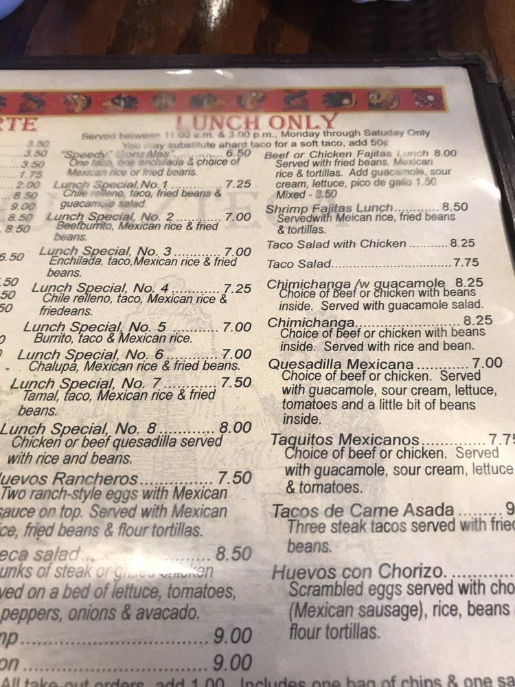 Menu at Sol Azteca Méxican Restaurant, Vestavia Hills, Montgomery Hwy #128