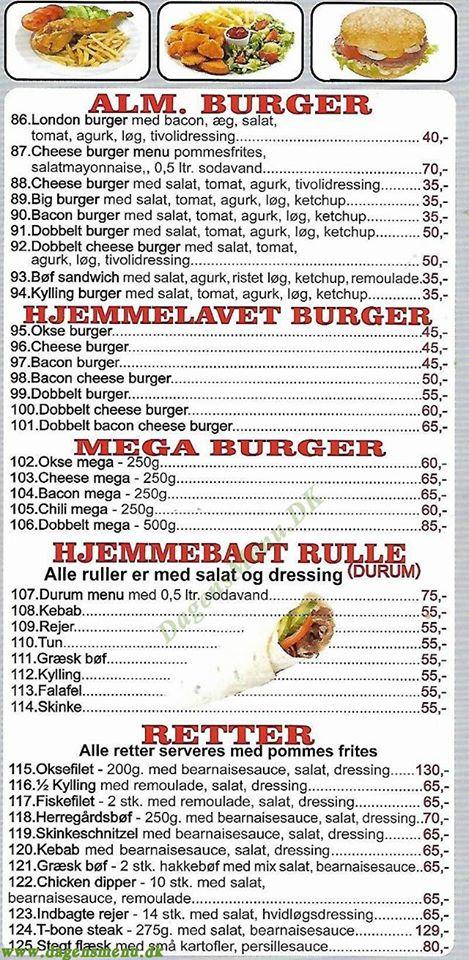 Menu at Sultan Palace restaurant, Jyderup