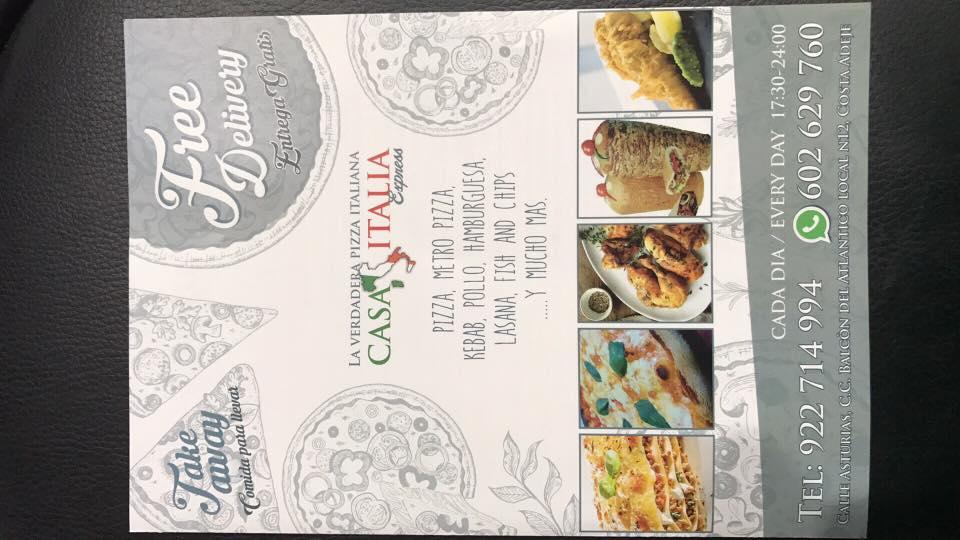 Menu at Casa Italia Express pizzeria, Adeje, Calle Asturias