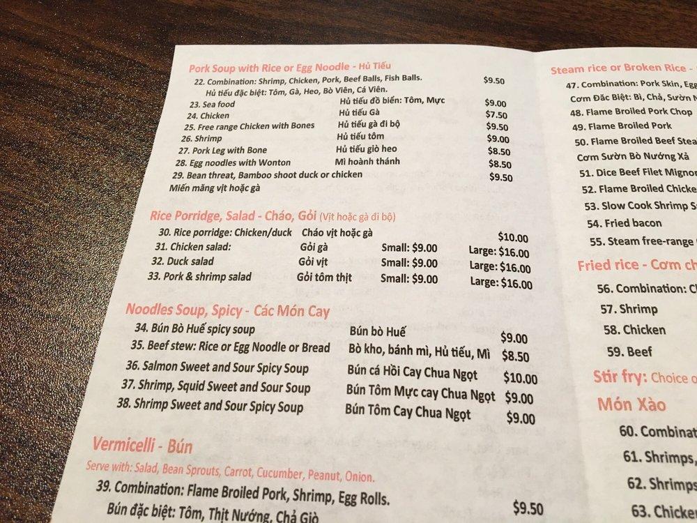 Menu at 999 Phở restaurant, Reno, Kietzke Ln