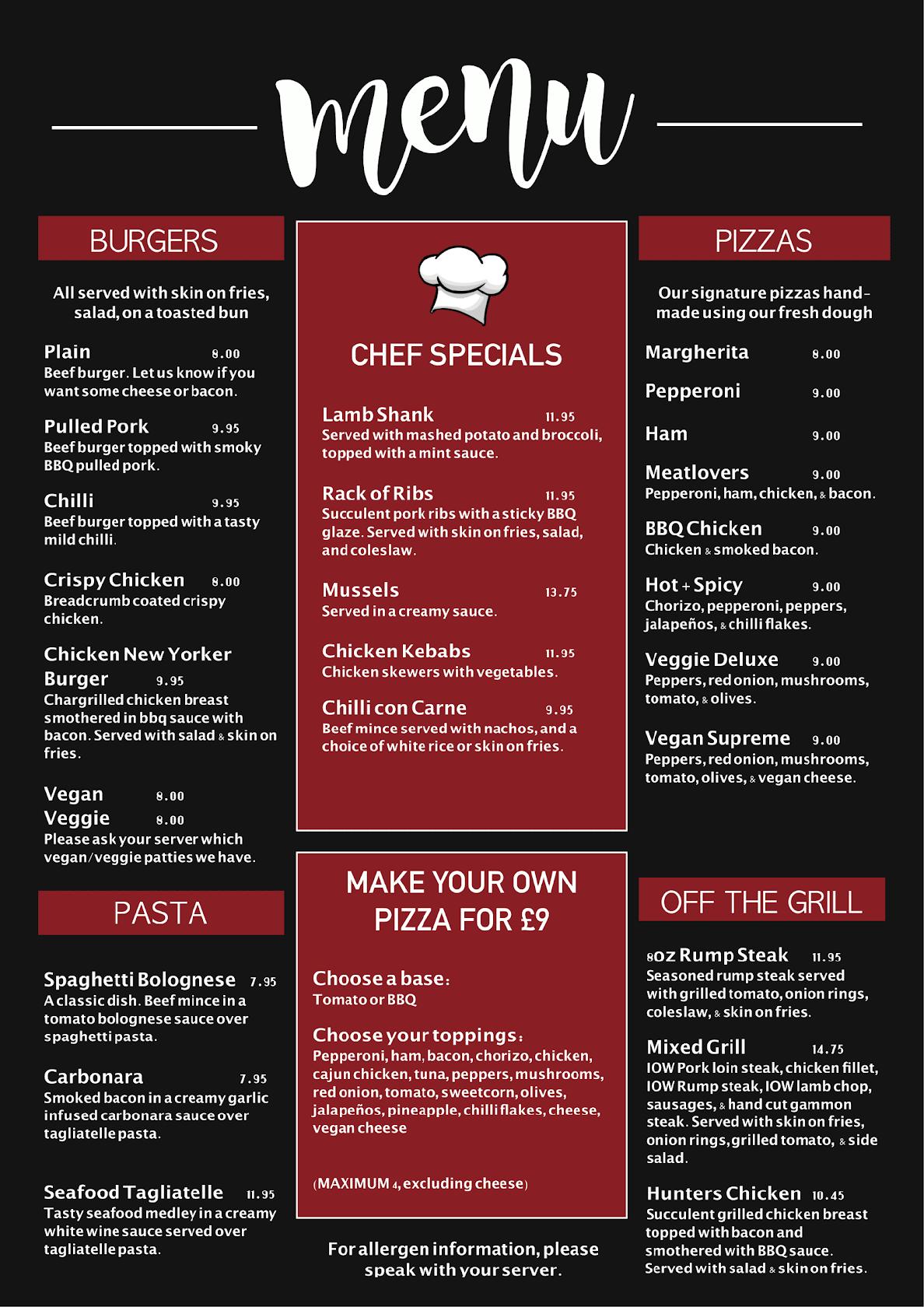 Menu at Caesars Restaurant, Shanklin