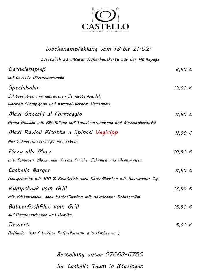 Menu at Castello Restaurant Pizzeria Catering, Bötzingen