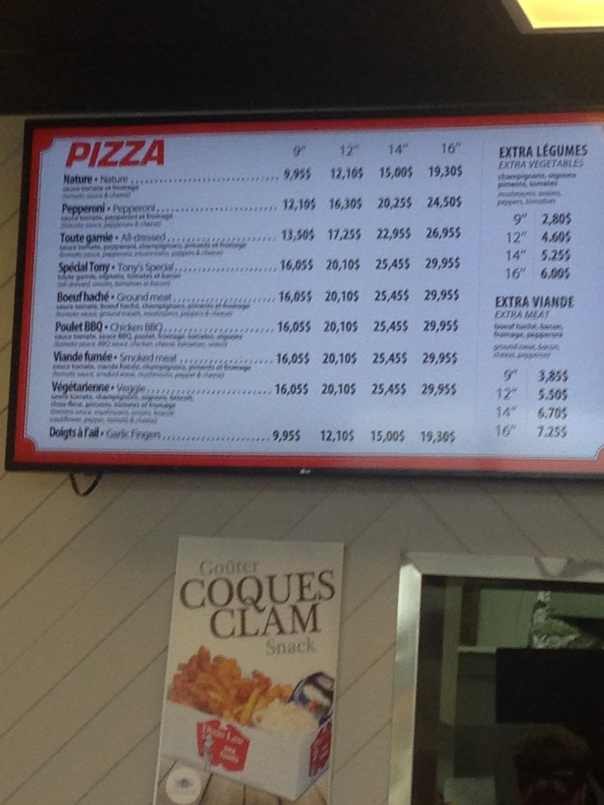 Menu at Dixie Lee pizzeria, Port-Cartier