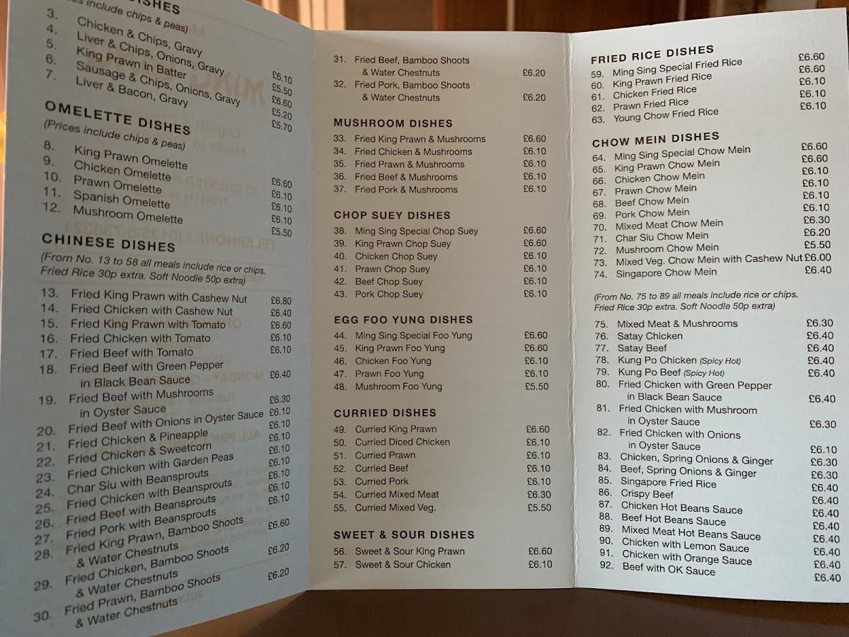 Menu at Ming Sing fast food, Flint