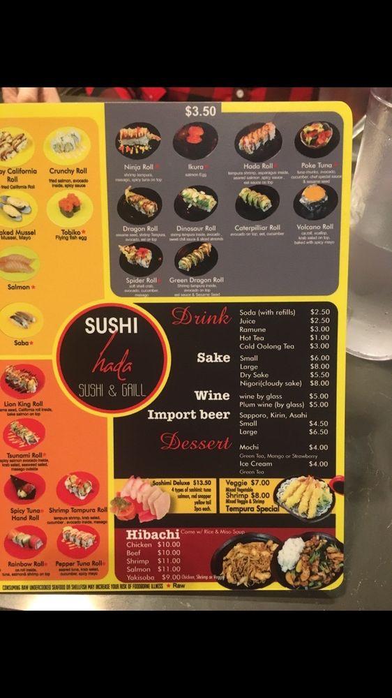 Menu at Sushi Hada restaurant, Portland