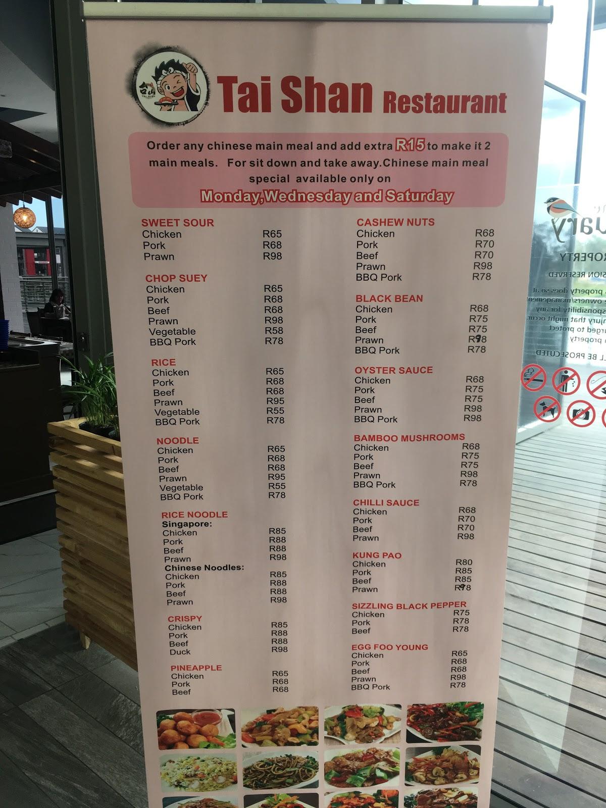 Menu at Taishan Restaurant The Sanctuary Mall (Somerset West), Cape Town