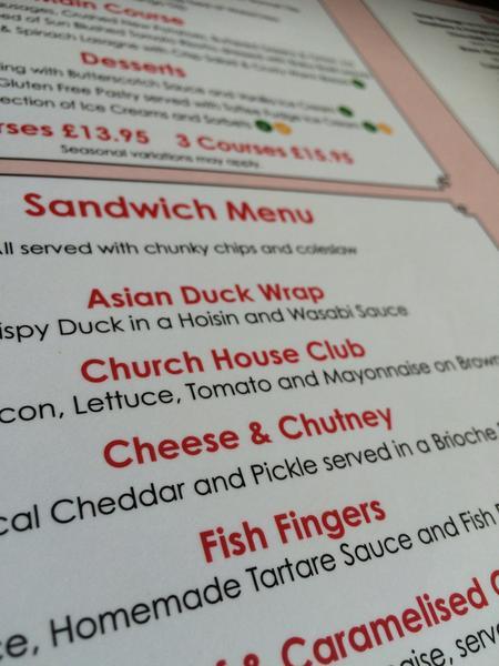 Menu at The Church House pub & bar, Banbury