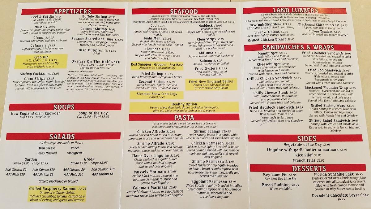 Menu at The Net by George restaurant, Flagler Beach