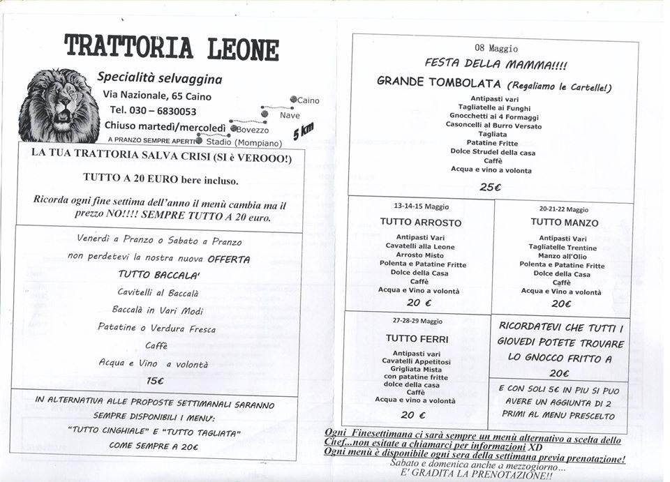 Menu da Trattoria Pizzeria Leone, Caino