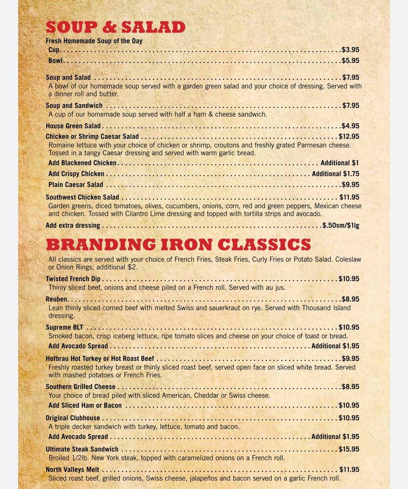 Menu at Branding Iron Cafe, Reno