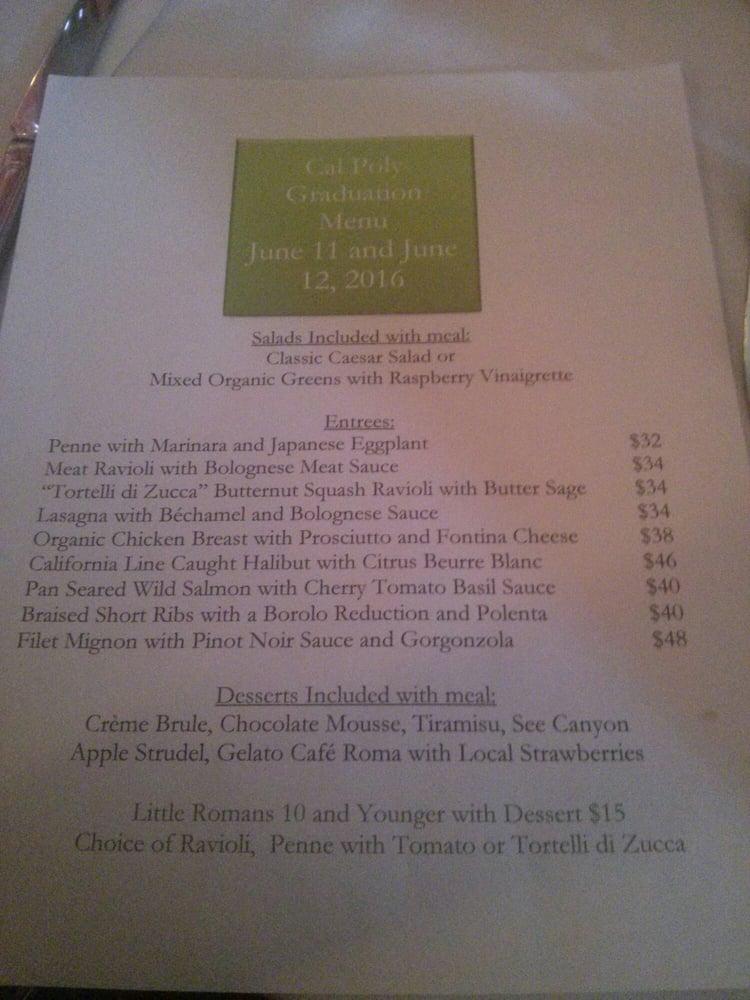 Menu at Cafe Roma, San Luis Obispo