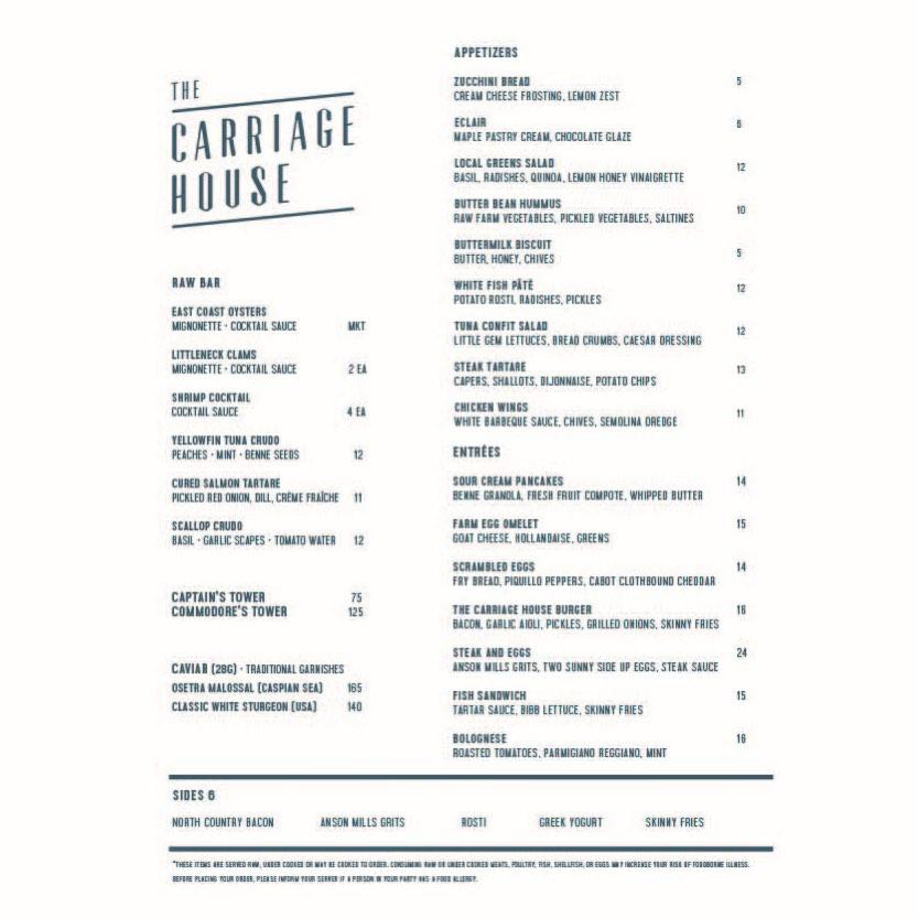 Menu at Carriage House Restaurant, Rye