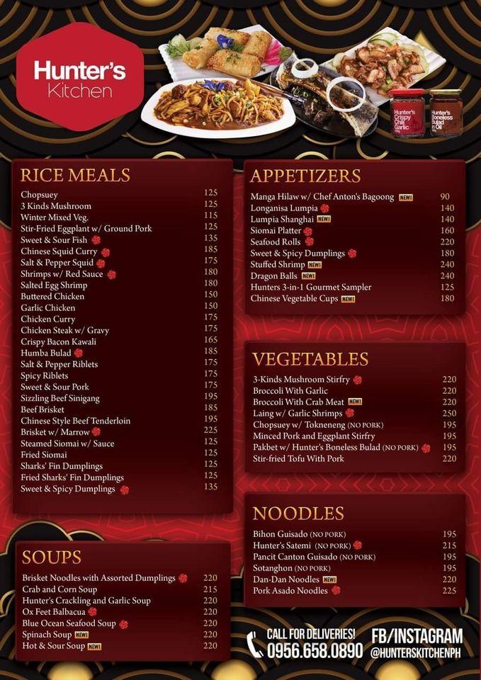 Menu at Hunter's Kitchen restaurant, Davao City
