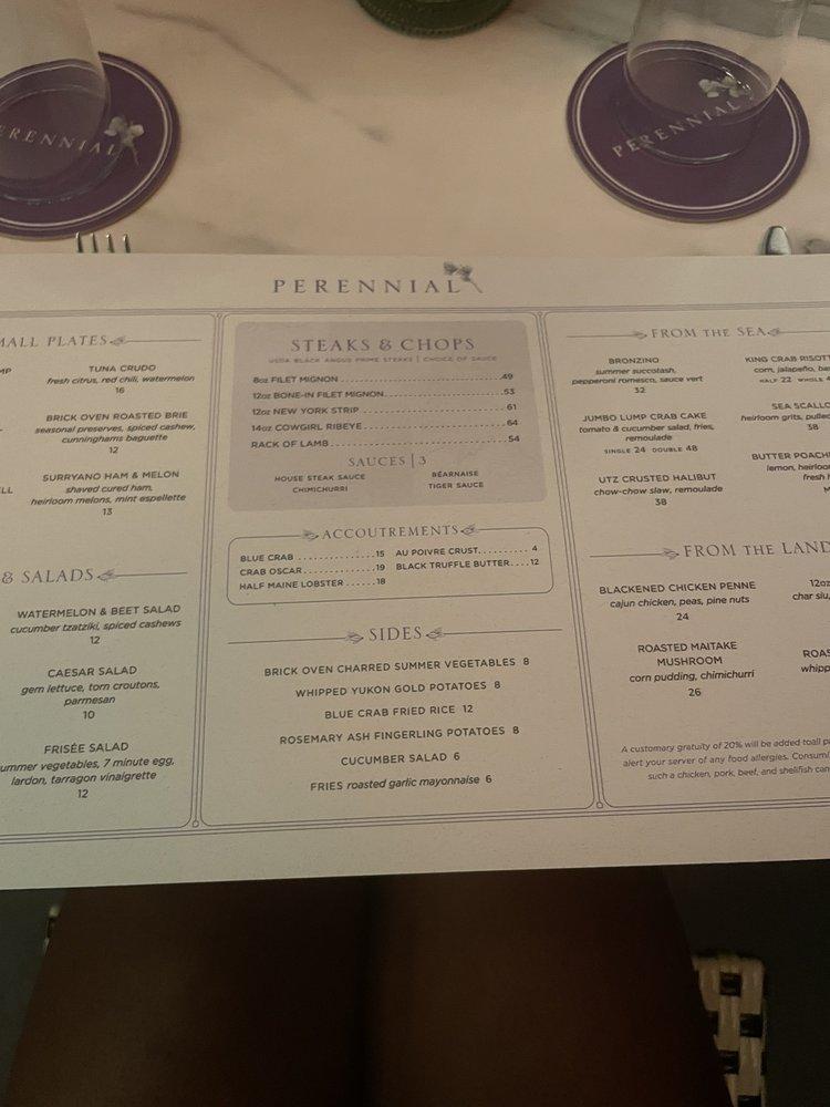Menu at Perennial pub & bar, Towson