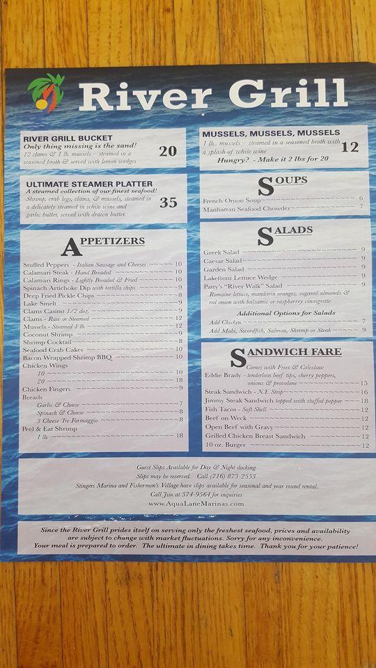 Menu at River Grill restaurant, Tonawanda, 70 Aqua Ln