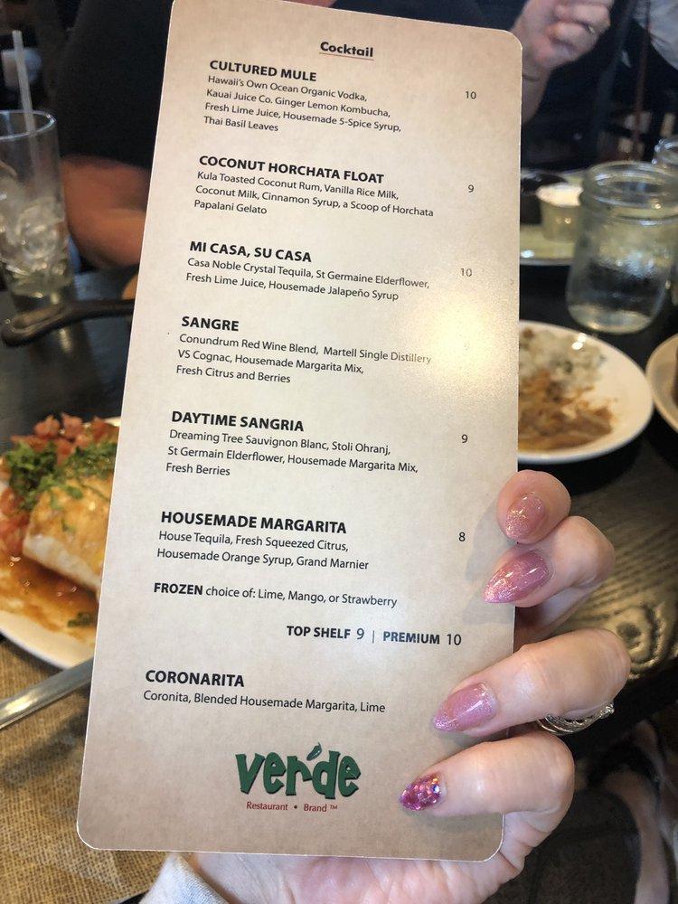 Menu at Verde Restaurant Lihue, Lihue, Nuhou St #501