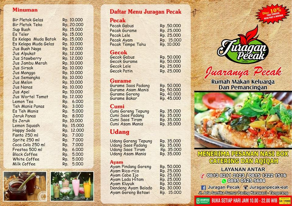 Menu at Juragan Pecak Resto Juaranya Pecak restaurant, Tangerang