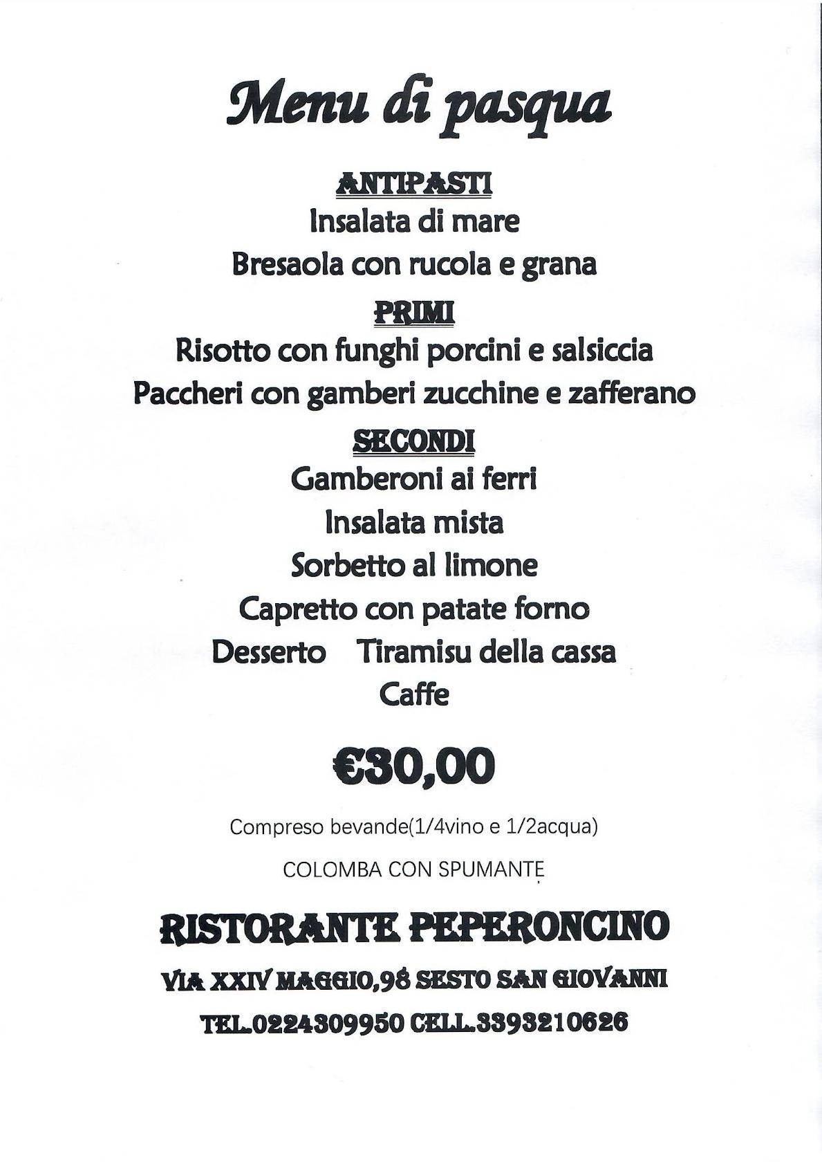 Menu at Peperoncino Giardino D'Oriente restaurant, Sesto San Giovanni ...