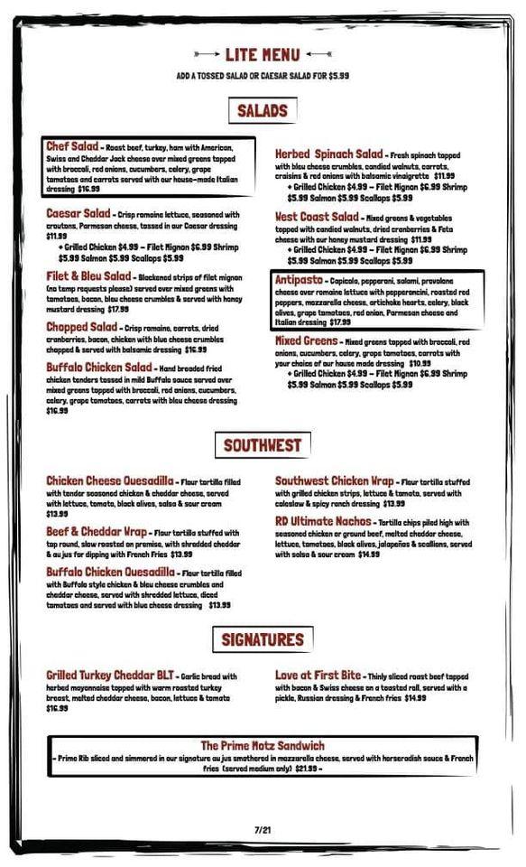 Menu at Raindancer Restaurant, Amsterdam, State Highway 30