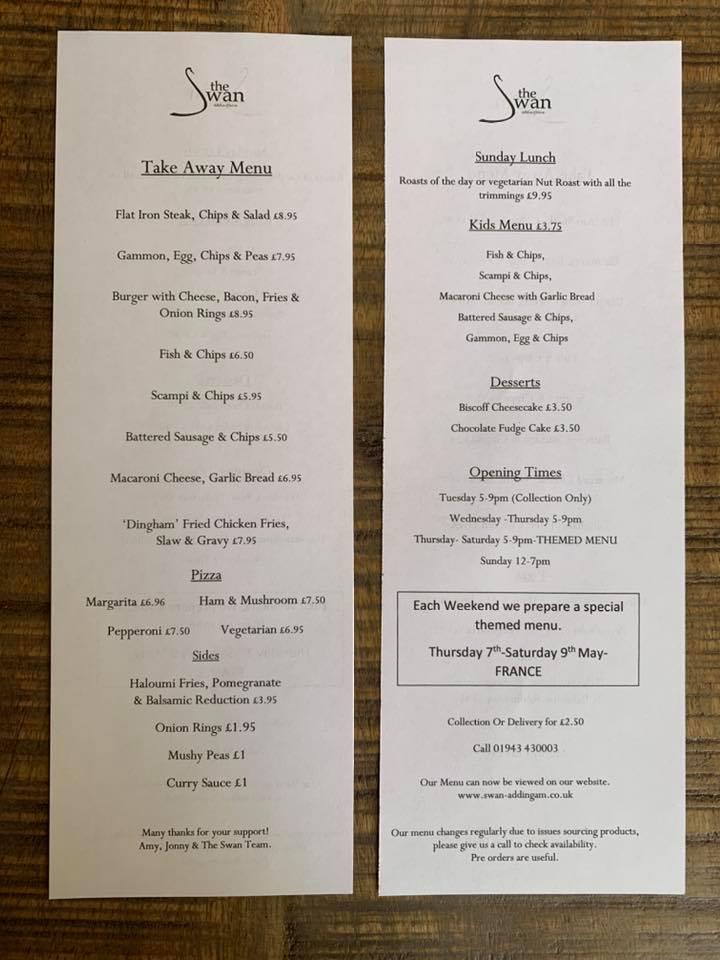 Menu at The Swan pub & bar, Ilkley