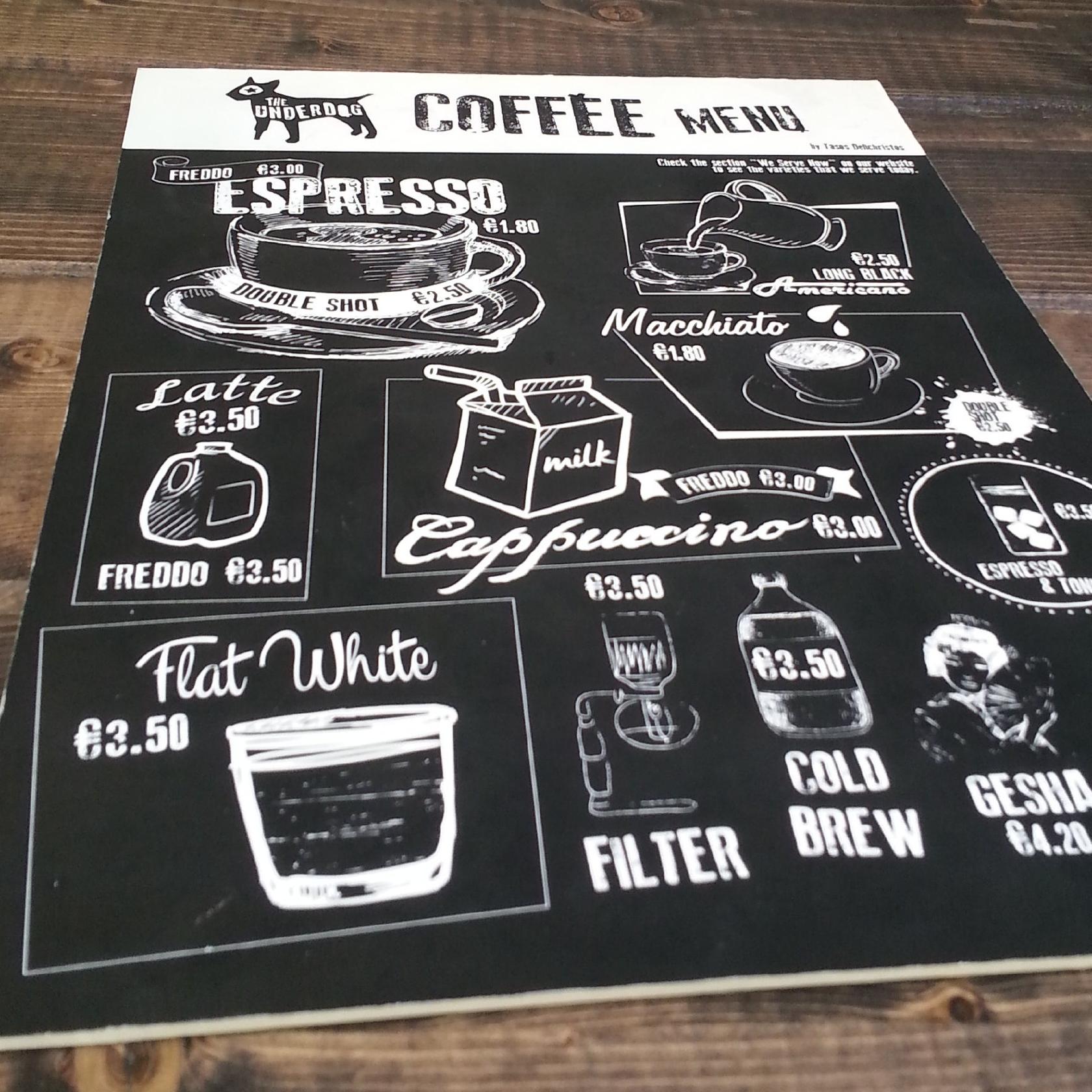 Menu at The Underdog, Athens